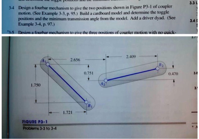 3-4 Design a fourbar mechanism to give the two positions shown in ...