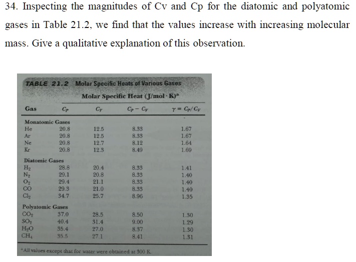 34 inspecting the magnitudes of cv and cp for the diatomic and ...