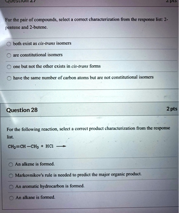 Solved Xucsaom For The Pair Of Compounds Select Correct Characterization From The Response
