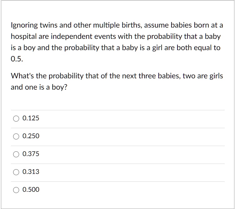 ignoring twins and other multiple births assume babies born at a ...