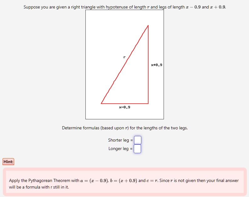 SOLVED: Suppose you are given a right triangle with hypotenuse of length r and legs of length 0. ...