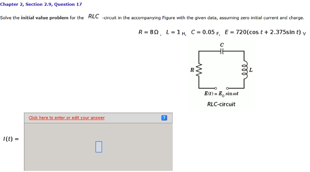 SOLVED: Solve the initial value problem for the RLC circuit in the accompanying Figure with the ...