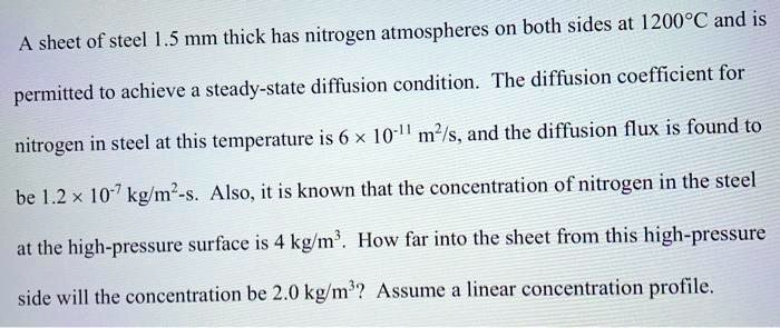 SOLVED: A sheet of steel 1.5 mm thick has nitrogen atmospheres on both ...