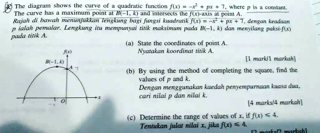 SOLVED: The diagram shows the curve of a quadratic function f(x) = 3px, where p is a constant ...