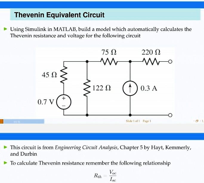 SOLVED: Thevenin Equivalent Circuit Using Simulink in MATLAB, build a model which automatically ...