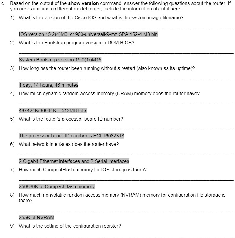 SOLVED: "Based on the output of the show version command answer the ...