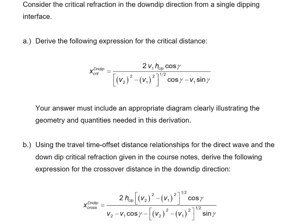consider the critical refraction in the downdip direction from single ...
