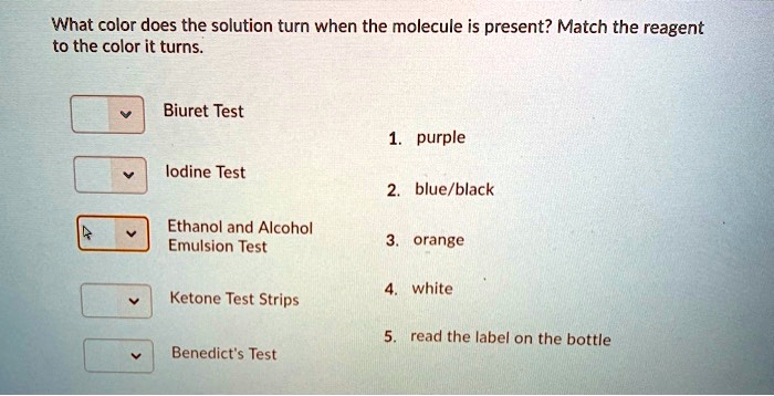 SOLVED: What color does the solution turn when the molecule is present ...