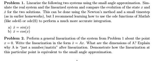 Solved Problem Linearize The Following Systems Using The Small Angle Approximation Simulate