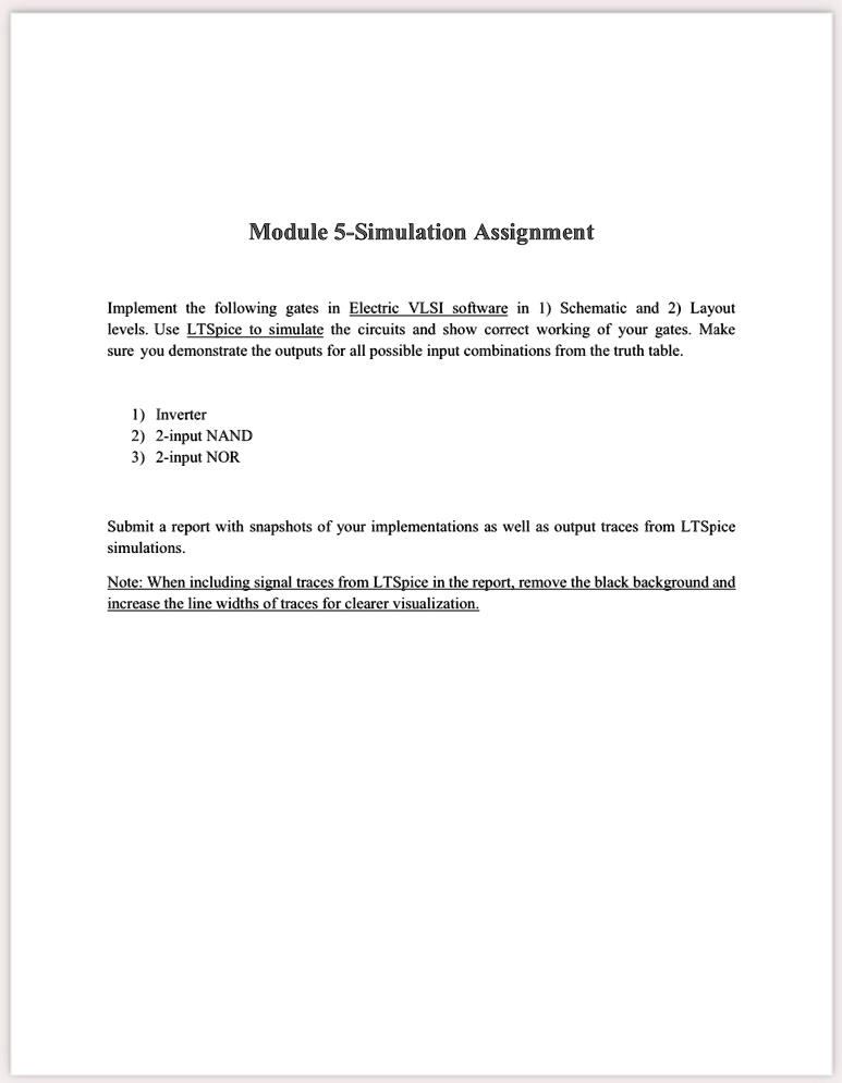 Solved Texts Module 5 Simulation Assignment Implement The Following Gates In Electric Vlsi