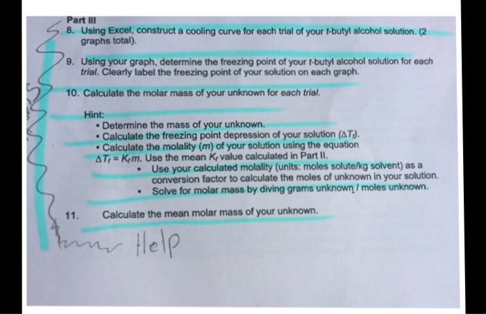 SOLVED: Pan 8. Using Excel, construct a cooling curve for each trial of your t-butyl alcohol ...