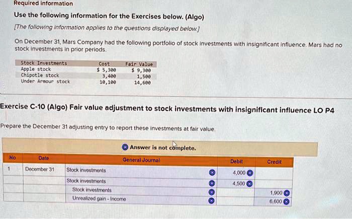 SOLVED: Required information Use the following information for the Exercises below.(Algo) [The ...
