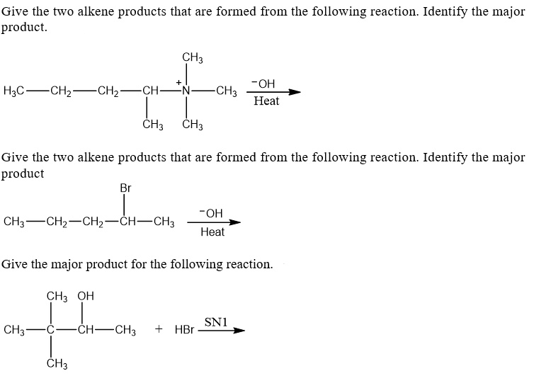SOLVED: Give the two alkene products that are formed from the following reaction. Identify the ...