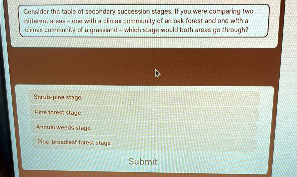 Consider the table of secondary succession stages. If you were ...