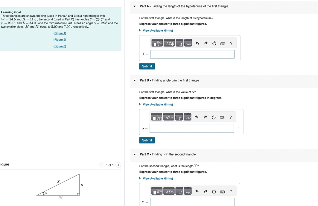 SOLVED: Part A - Finding the length of the hypotenuse of the first triangle Learning Goal: Three ...