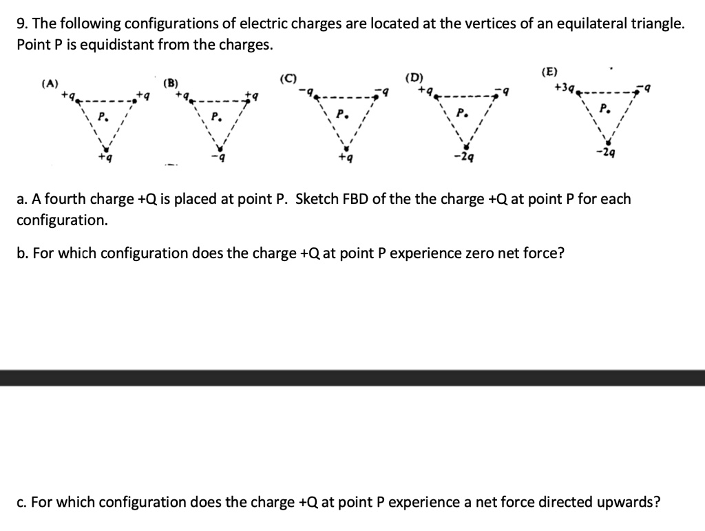 9. The following configurations of electric charges are located at the vertices of an ...