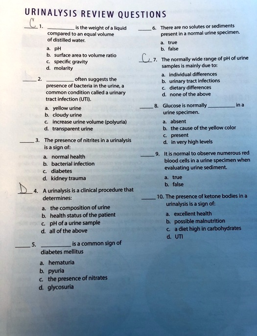 SOLVED: URINALYSIS REVIEW QUESTIONS 1. The weight of a liquid is ...