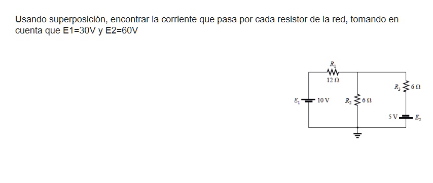usando superposicion encontrar la corriente que pasa por cada resistor ...