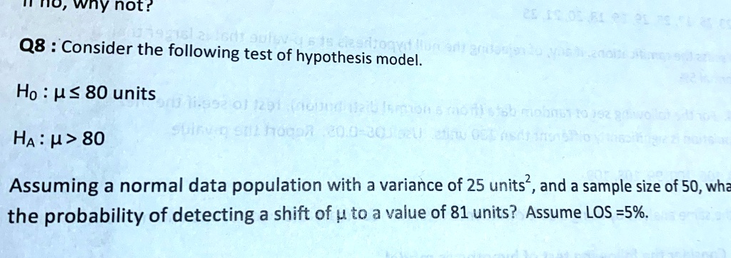 Solved Q8 Consider The Following Test Of Hypothesis Model Ho μ 80