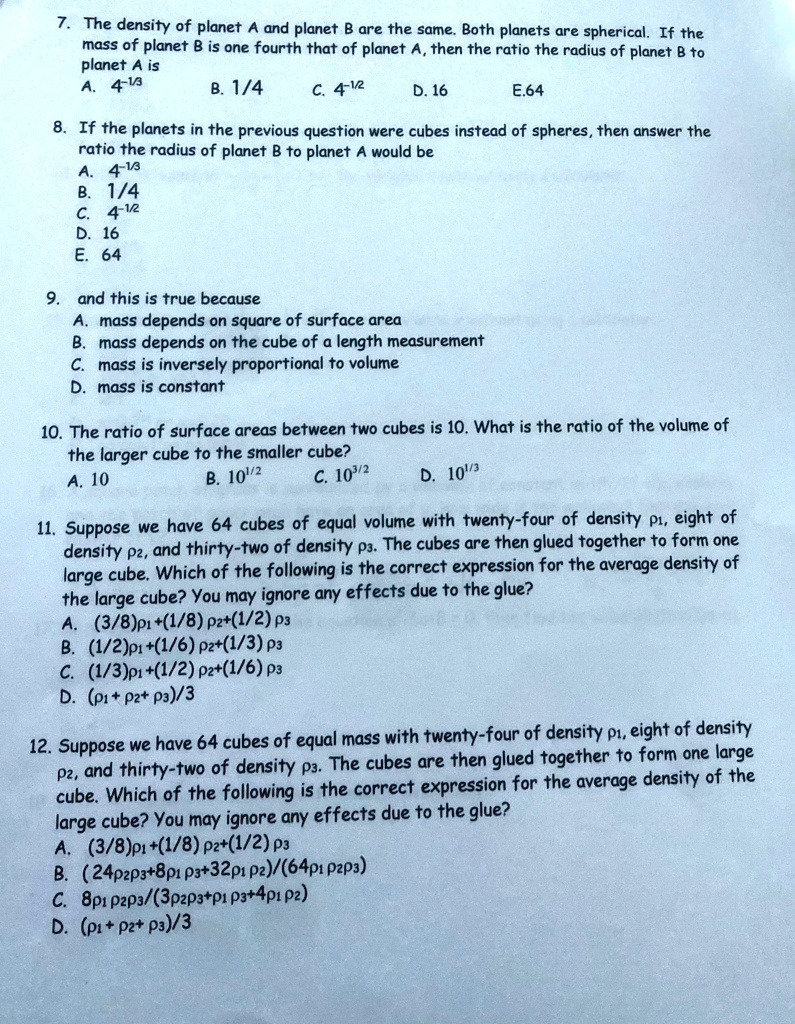 [GET ANSWER] 7 the density of planet a and planet b are the same both ...