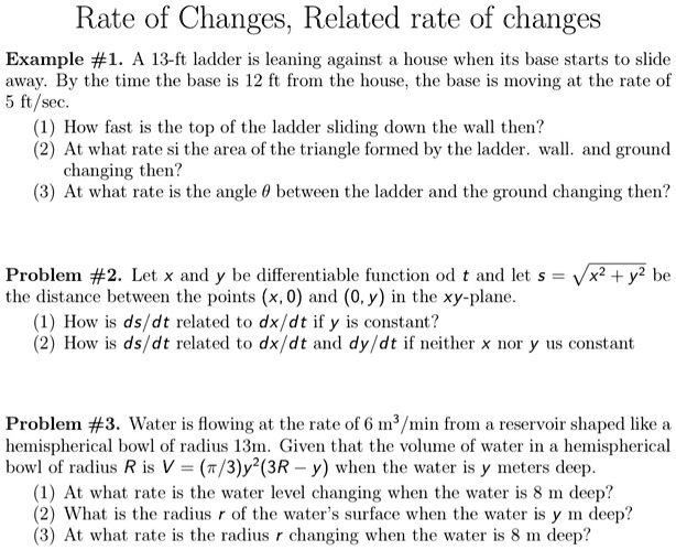 SOLVED:Rate of Changes, Related rate of changes Example #1J A 13-ft ...