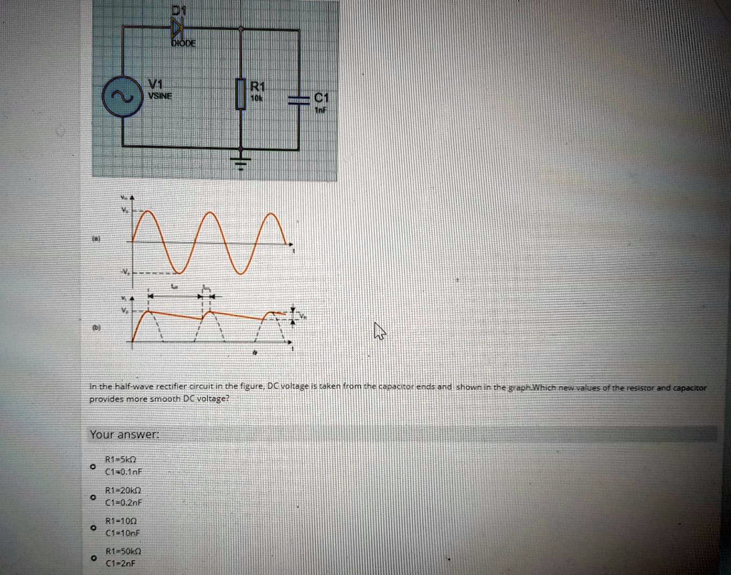 v1 vsine a in the half wave rectifier circuit in the figuredcivoltage ...