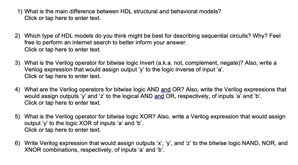 1) What is the main difference between HDL structural and behavioral models? Click or tap here ...