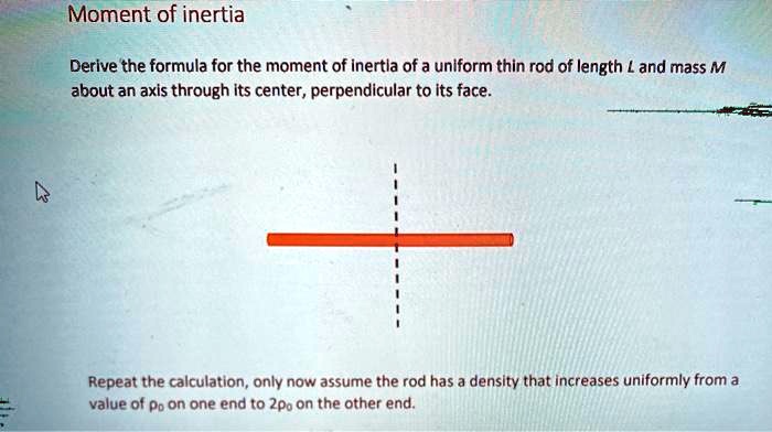 SOLVED: Derive the formula for the moment of inertia of a uniform thin ...
