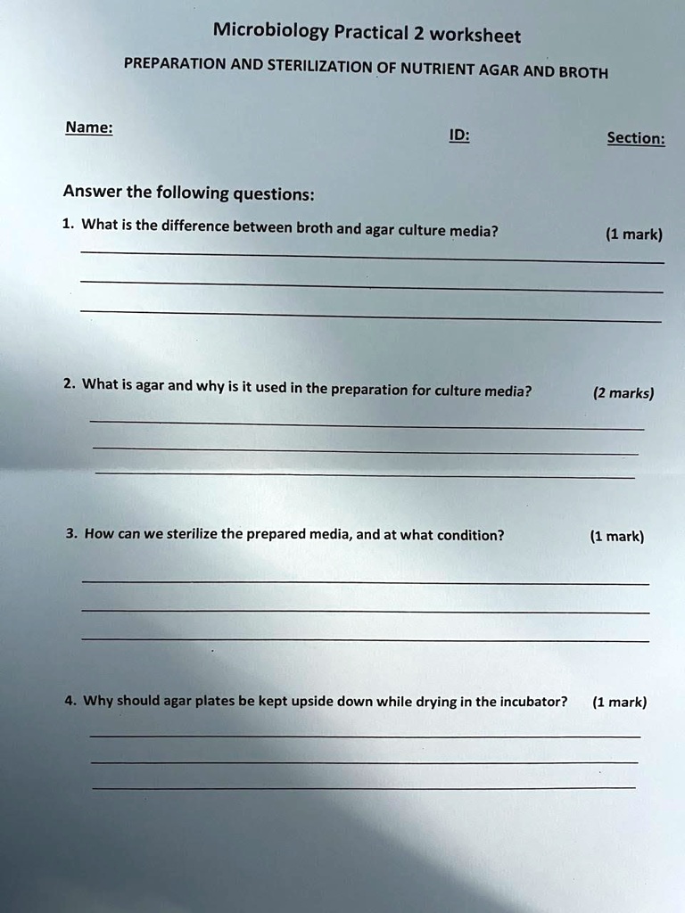 Name: Microbiology Practical 2 worksheet PREPARATION AND STERILIZATION ...