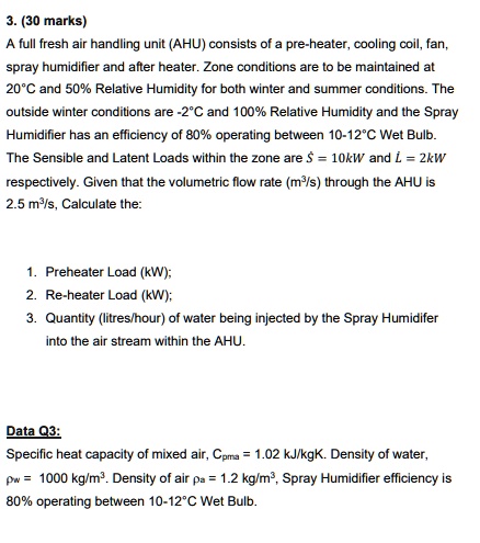 SOLVED: A full fresh air handling unit (AHU) consists of a preheater ...