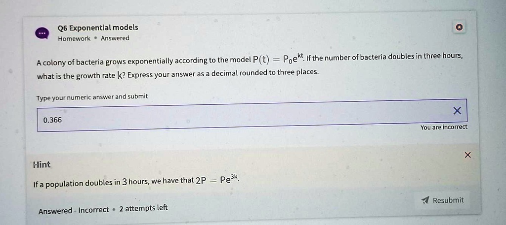 q6 exponential models homework answered colony of bacteria grows ...