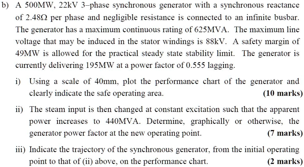 SOLVED: b) A 500 MW, 22 kV 3-phase synchronous generator with a ...