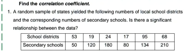 find the correlation coefficient a random sample of states yielded the ...