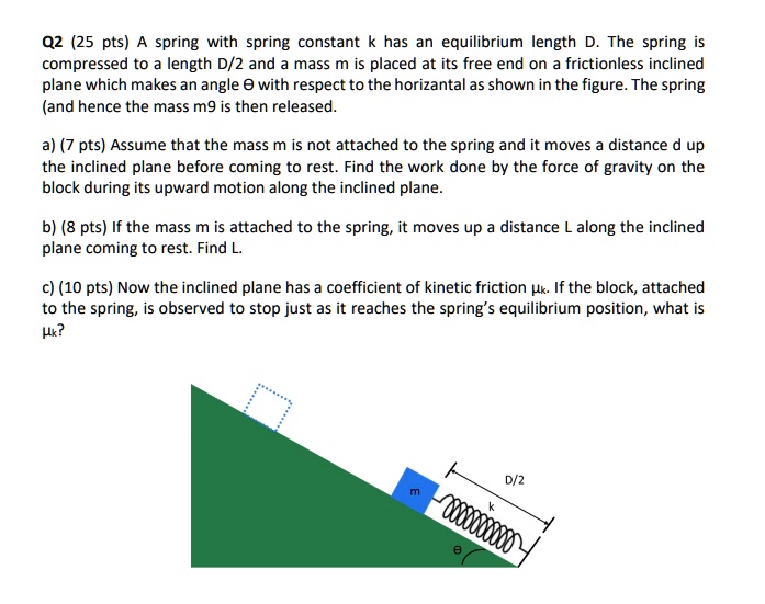 SOLVED: Q2 (25 pts) spring with spring constant k has an equilibrium length The spring is ...