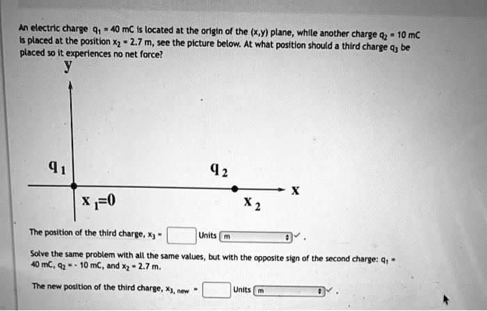 SOLVED: An clectric charge 40 mC is located at the origin of the (X,Y) plane; while another ...