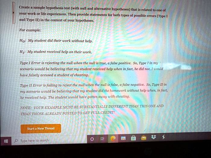 Create a sample hypothesis test (with null and alternative hypotheses ...