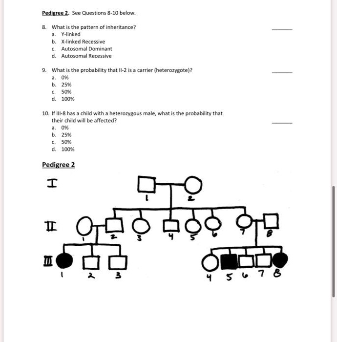 SOLVED: Pedigree2. See Questions 10 below: What Is the pattern of ...
