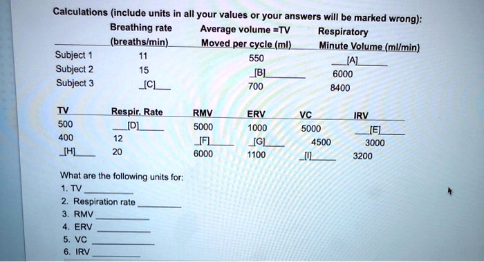 Calculations (include units in all your values or your answers will be ...