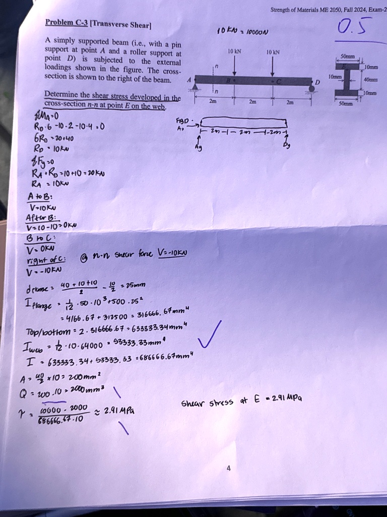 problem c 3 transverse shear a simply supported beam ie with a pin support at point a and a ...