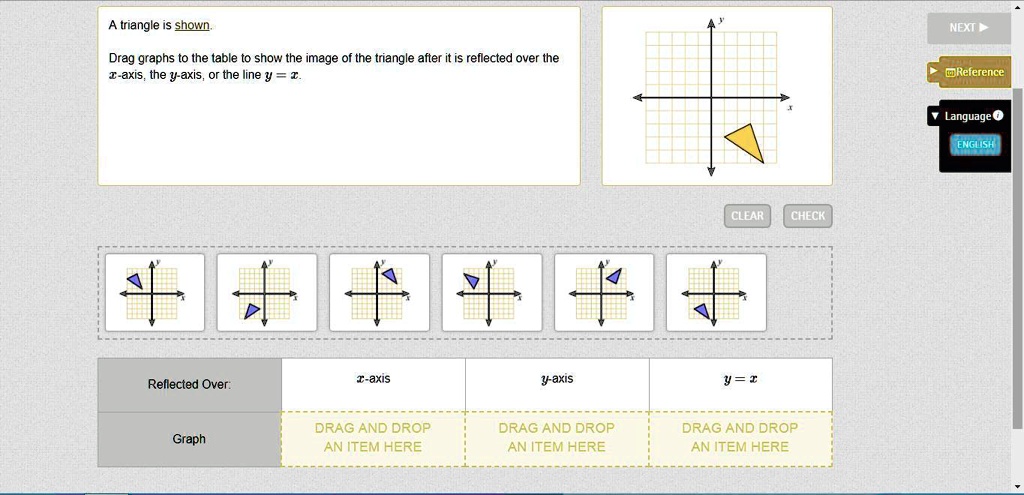 a triangle is shown drag graphs to the table to show the image of the ...