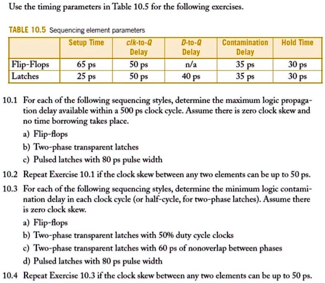 Use the timing parameters in Table 10.5 for the following exercises ...