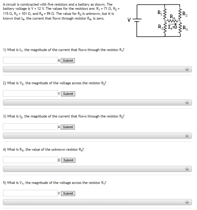 SOLVED: A circuit is constructed with five resistors and a battery shown. The battery voltage is ...