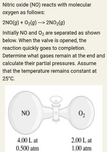 Nitric oxide (NO) reacts with molecular oxygen as follows: 2NO(g) + O2 ...