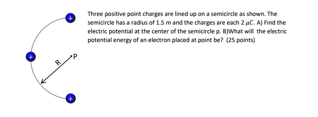 SOLVED: Three positive point charges are lined up on a semicircle as ...