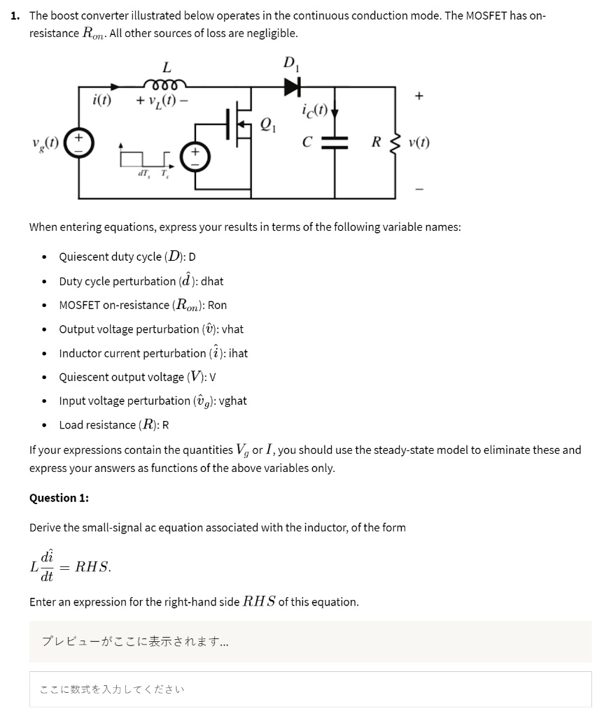 1. The boost converter illustrated below operates in the continuous ...