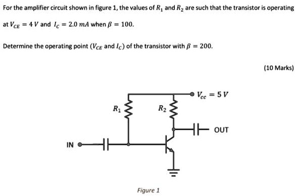 For the amplifier circuit shown in figure 1, the values of R1 and R2 ...
