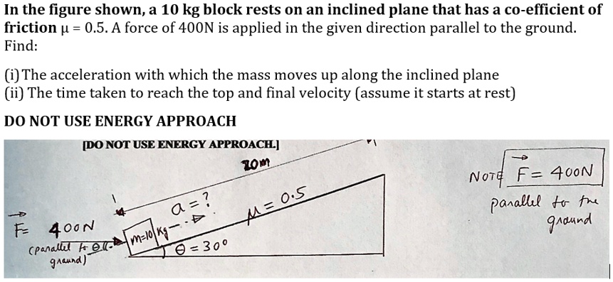 SOLVED: In the figure shown, a 10 kg block rests on an inclined plane that has a coefficient of ...