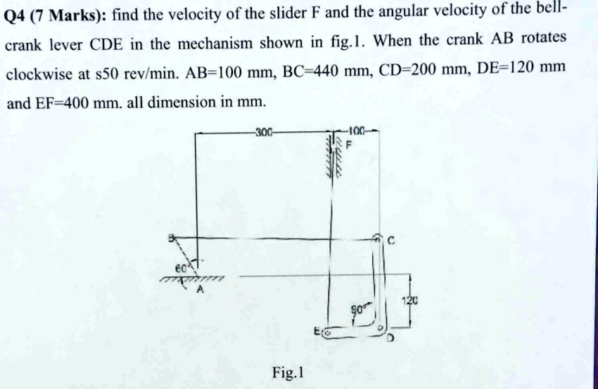 SOLVED: Q4 (7 Marks): Find the velocity of the slider F and the angular velocity of the bell ...