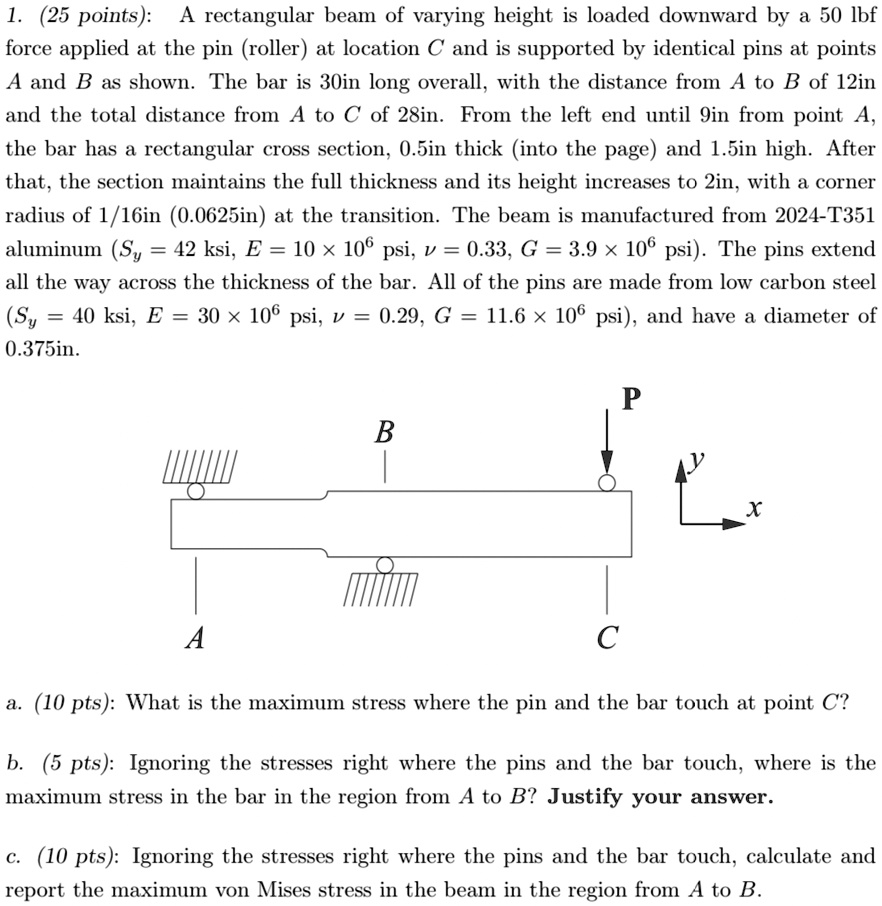 1 25 points a rectangular beam of varying height is loaded downward by ...