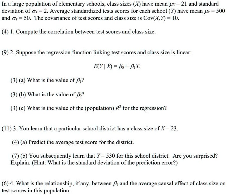 SOLVED: In a large population of elementary schools, class sizes (X ...